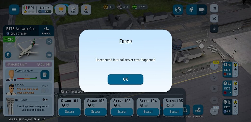 Unexpected Internal Server Error Has Happened Technical Issues Corner World Of Airports Forum